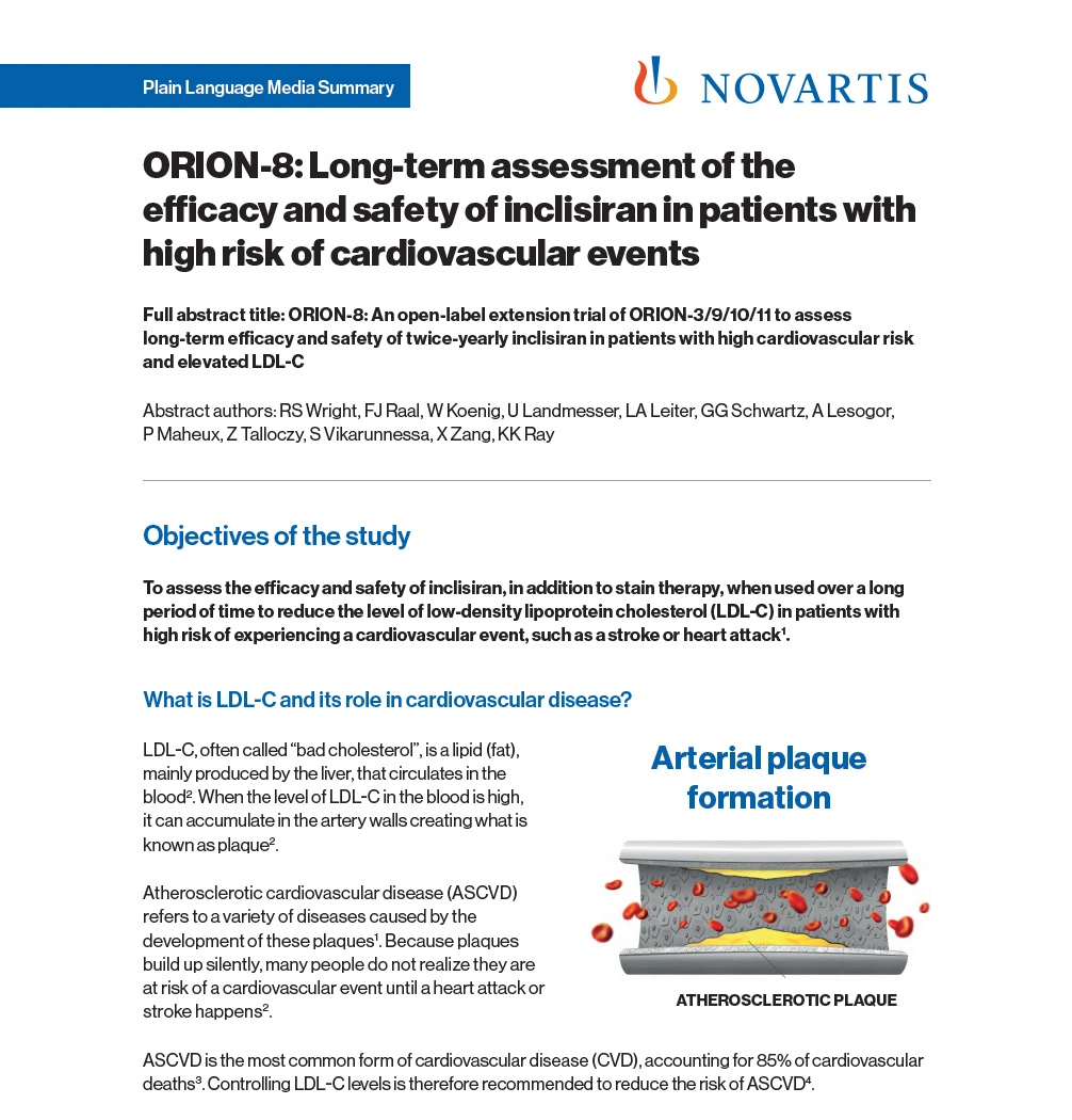 Cardiovascular disease – ORION-8 media summary | Novartis